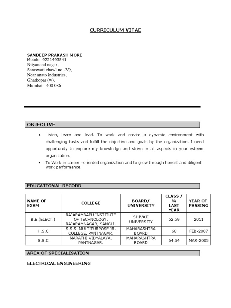 Curriculum Vitae Sandeep | PDF