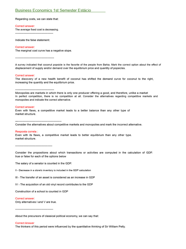 Ex - Business Economics - Exercises, Tests, and Simulations | PDF ...