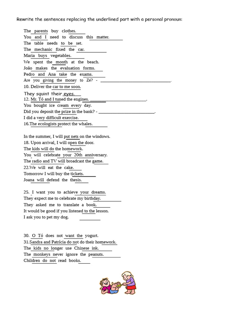 Rewrite The Sentences by Replacing The Underlined Part With A Personal ...