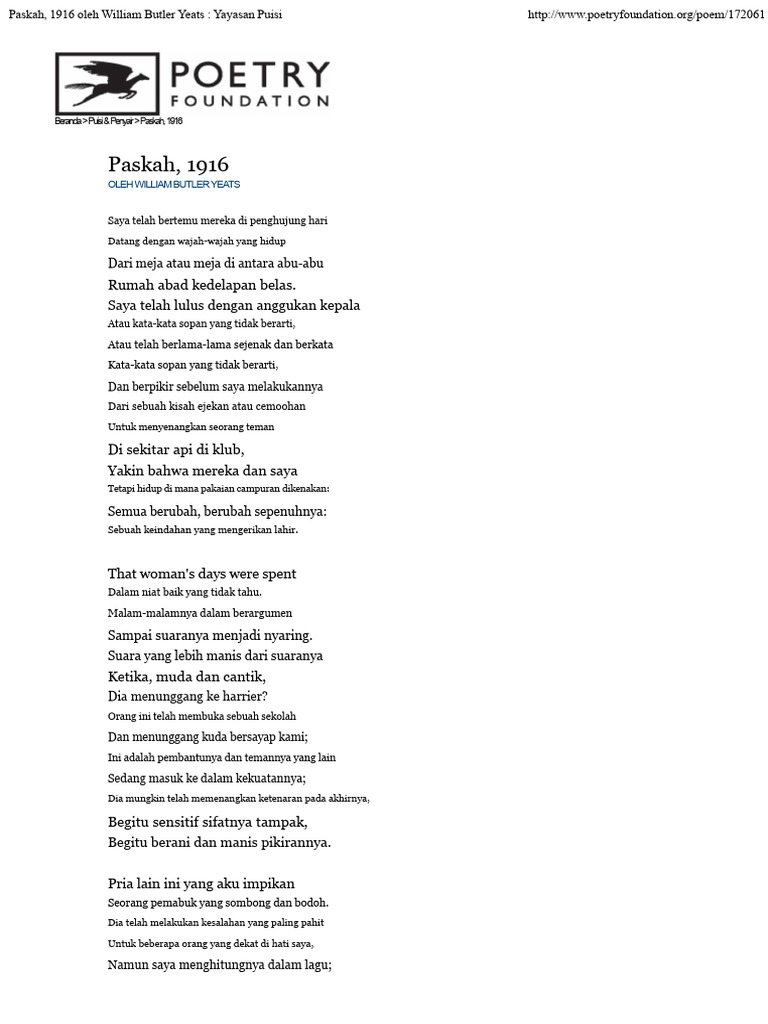 Paskah, 1916 Oleh William Butler Yeats - Yayasan Puisi | PDF