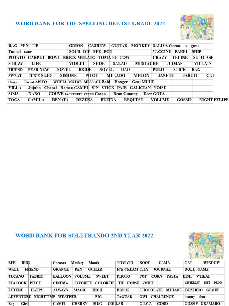 Spelling Word Bank 2022 | PDF