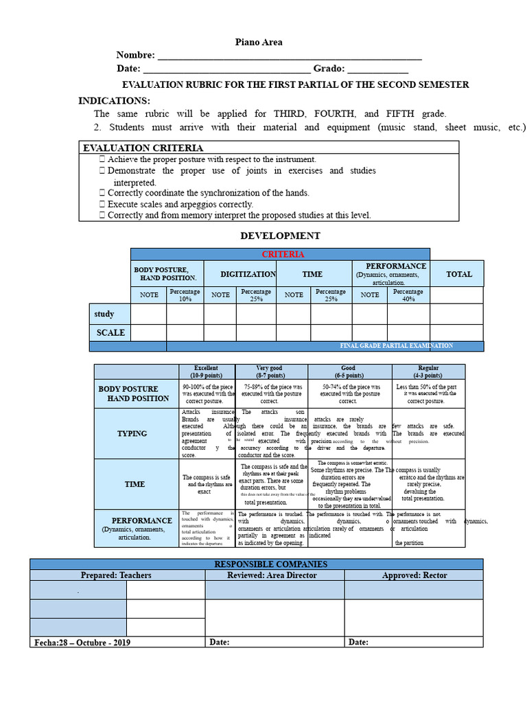 Rubric For Piano Exams | PDF | Musicology