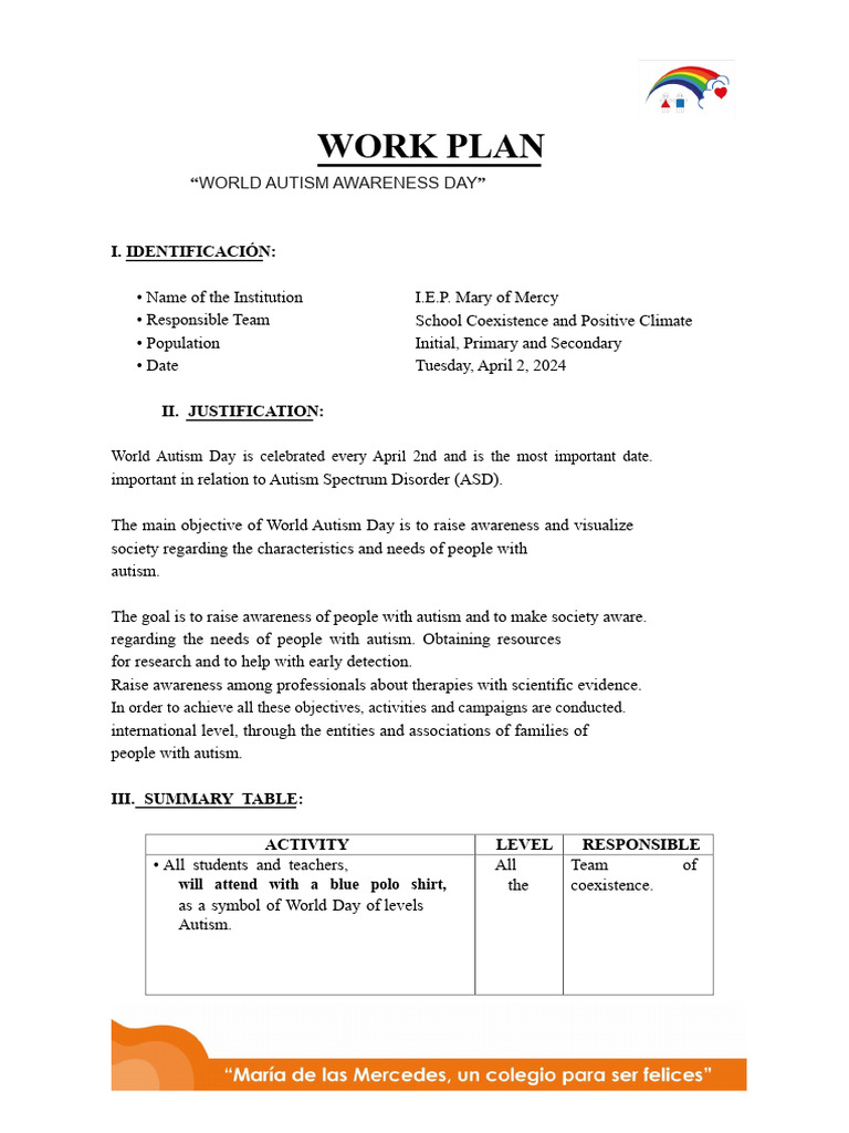 Autism Day Plan | PDF | Autism | Disability