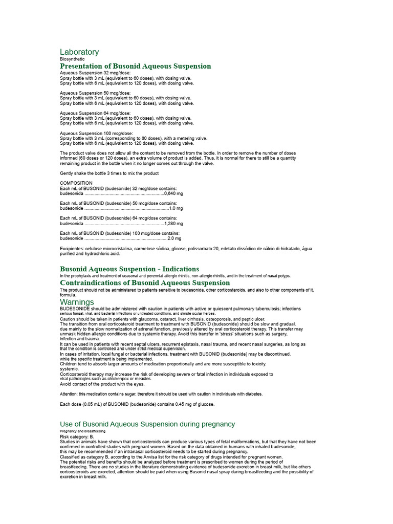 Package Insert - Busonid - Nasal Spray | PDF | Medical Specialties ...