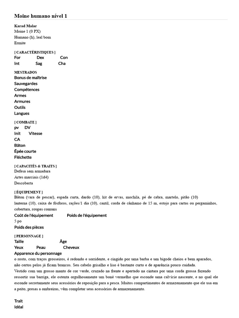 Moine Humano Nível 1: Karad Malar | PDF