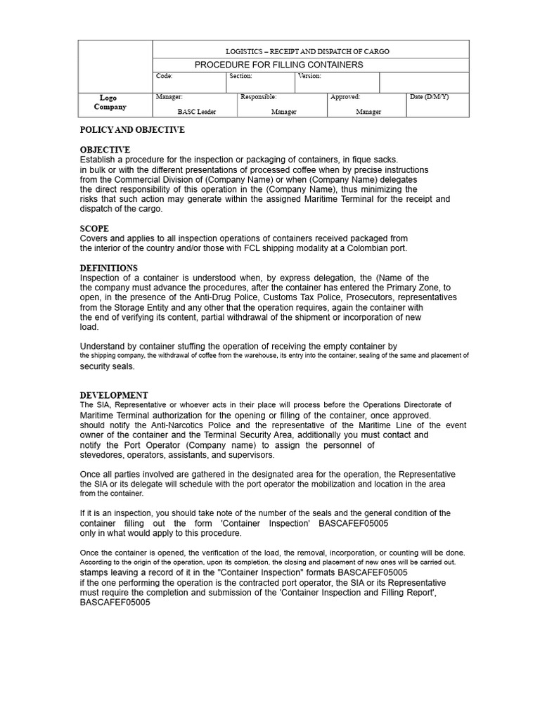 Cargo Container Filling Procedure Guide | PDF | Truck | Cargo