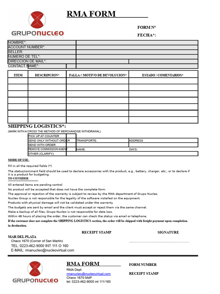 RMA Form | PDF