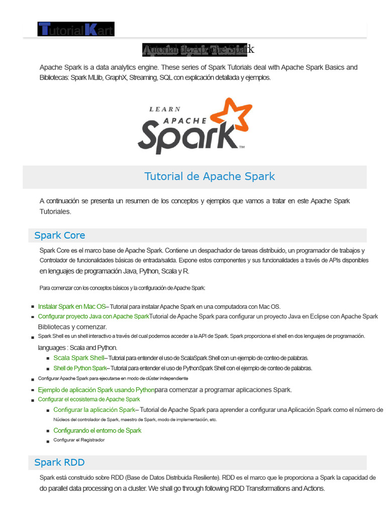 Tutorial de Apache Spark | PDF | Apache Hadoop | Apache Spark