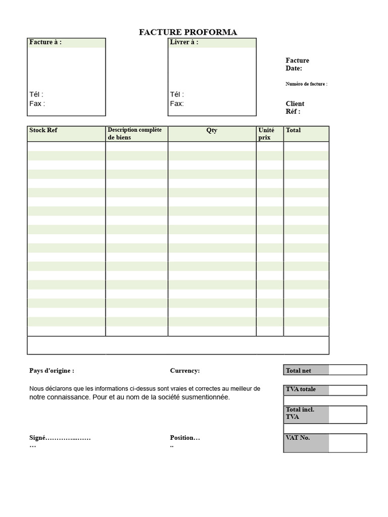 Modèle de Facture Proforma Standard | PDF