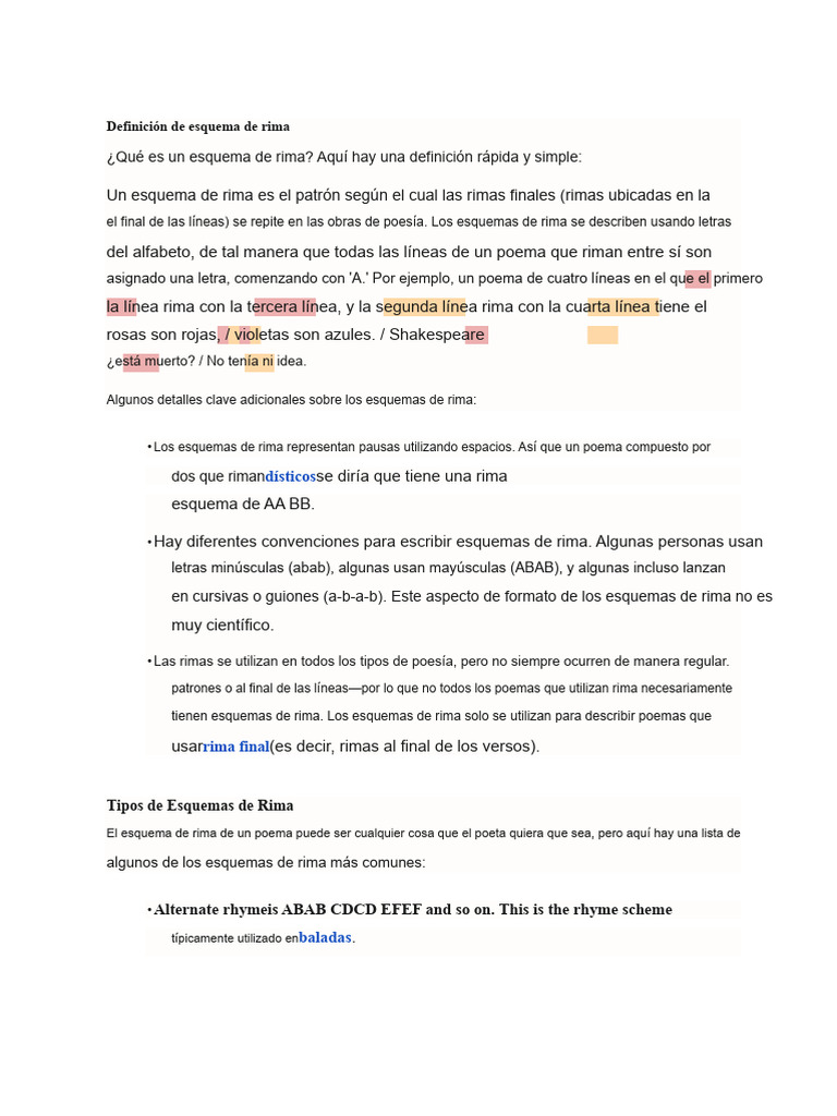 Esquemas de rima en poesía: guía completa | PDF | Poesía | Rima
