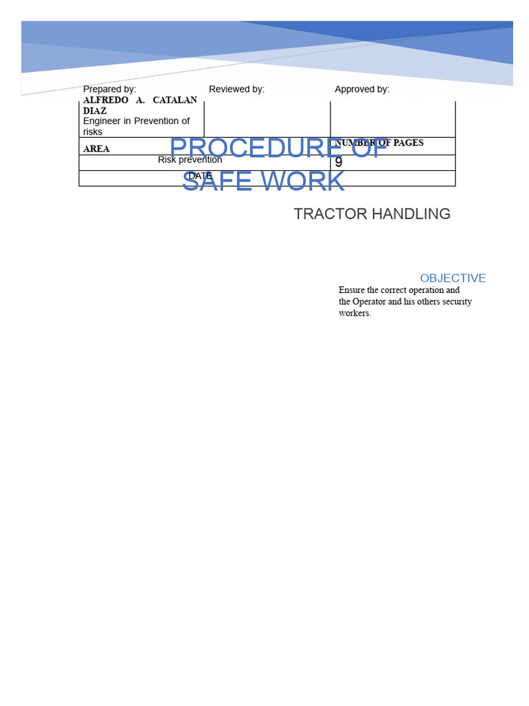 Safe Work Procedure For Tractor Operator | PDF | Tractor | Safety