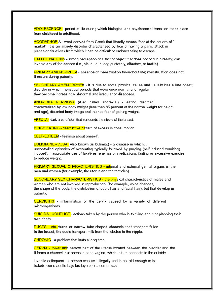 Glossary Adolescence | PDF | Mental Disorder | Anorexia Nervosa