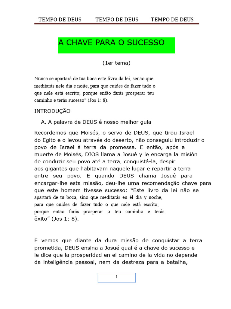Chave do Sucesso: Meditar na Palavra | PDF | Bíblia | Josué