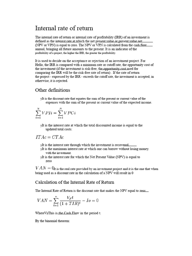 Internal Rate of Return PDF | PDF | Internal Rate Of Return | Net ...