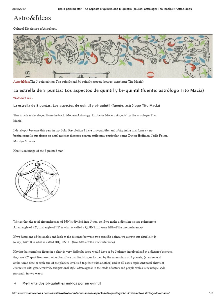 The Five-Pointed Star - The Quintile and Bi-Quintile Aspects (Source ...