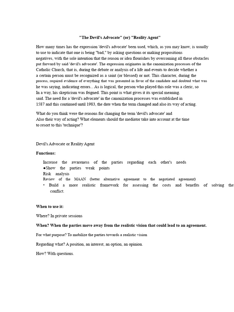 Technique - Devil's Advocate or Reality Agent | PDF