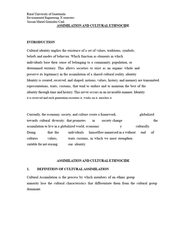 (Summary) Assimilation and Cultural Ethnocide | PDF | Cultural ...