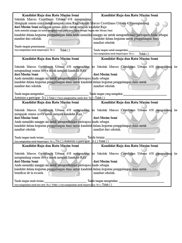 Pendaftaran Kandidat Raja Ratu Musim Semi | PDF