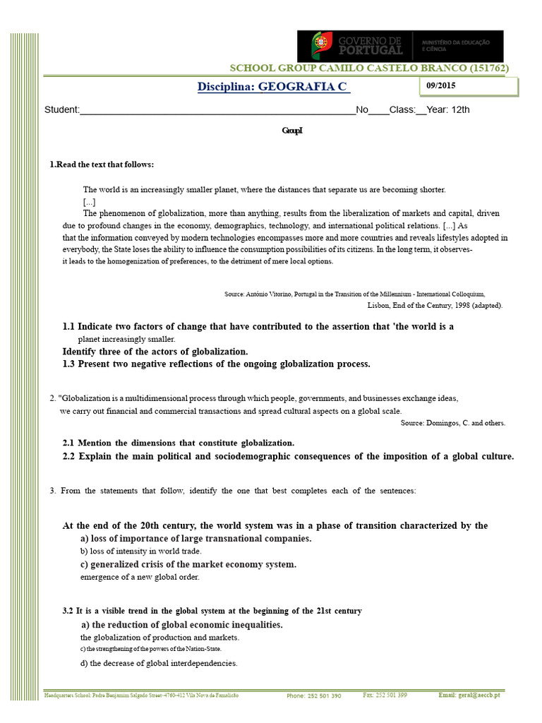 Globalization Work Sheet 2 | PDF | Globalization | Economies