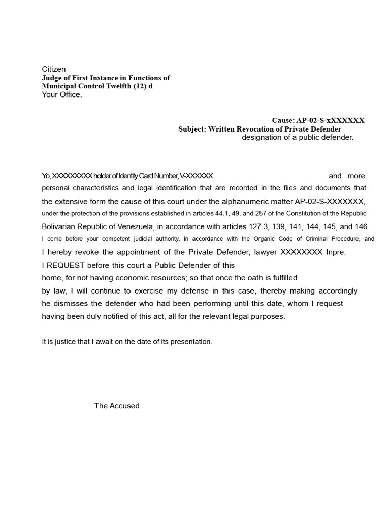 Revocation of Private Defender Request | PDF