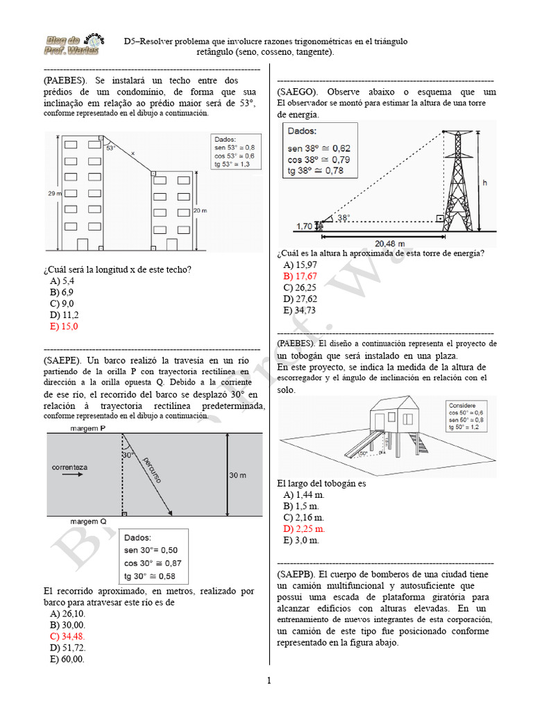 D (5) Razones Trigonométricas (Sen, Cos y Tang) | PDF | Trigonometría ...