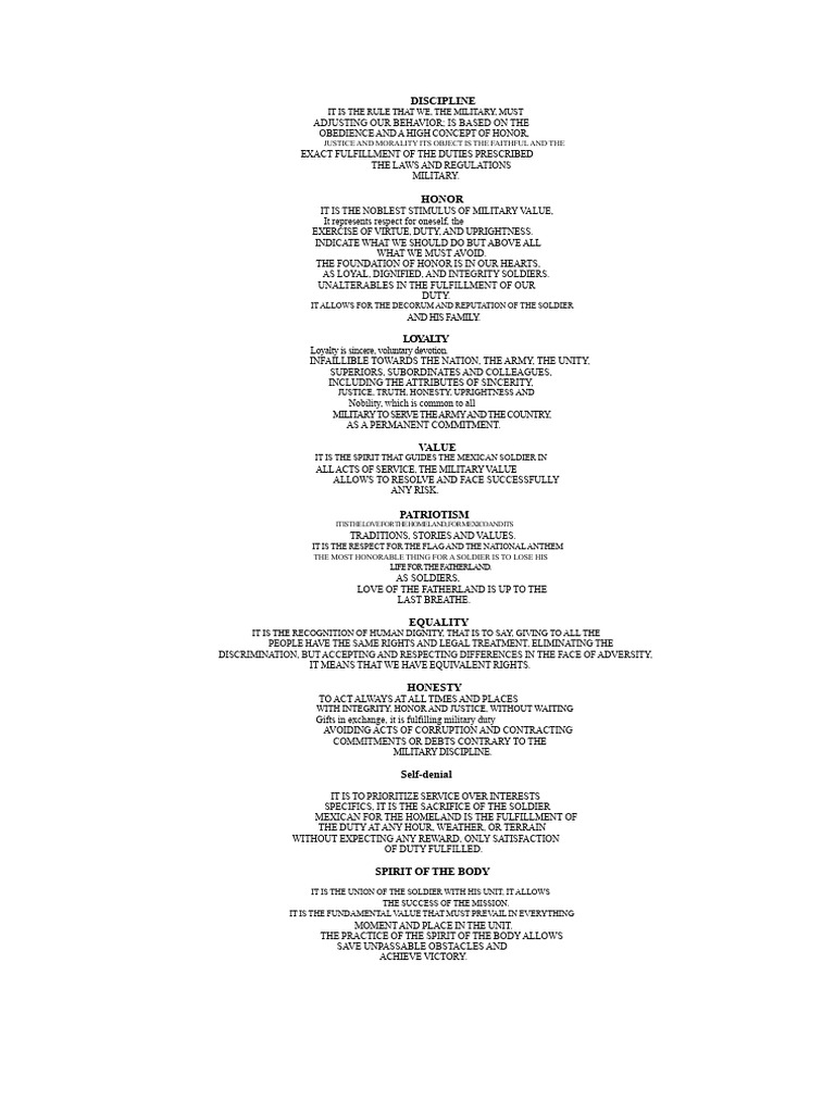 Military Values and Principles Guide | PDF | Loyalty | Integrity