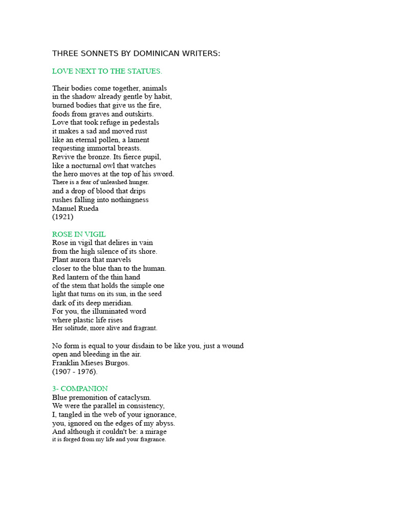 Three Sonnet Collections by Dominican Poets | PDF