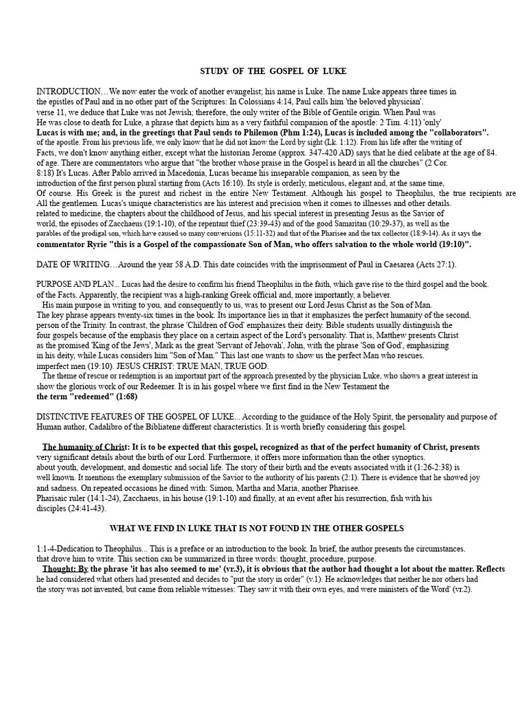 Study of The Gospel of Luke | PDF | Jesus | John The Baptist