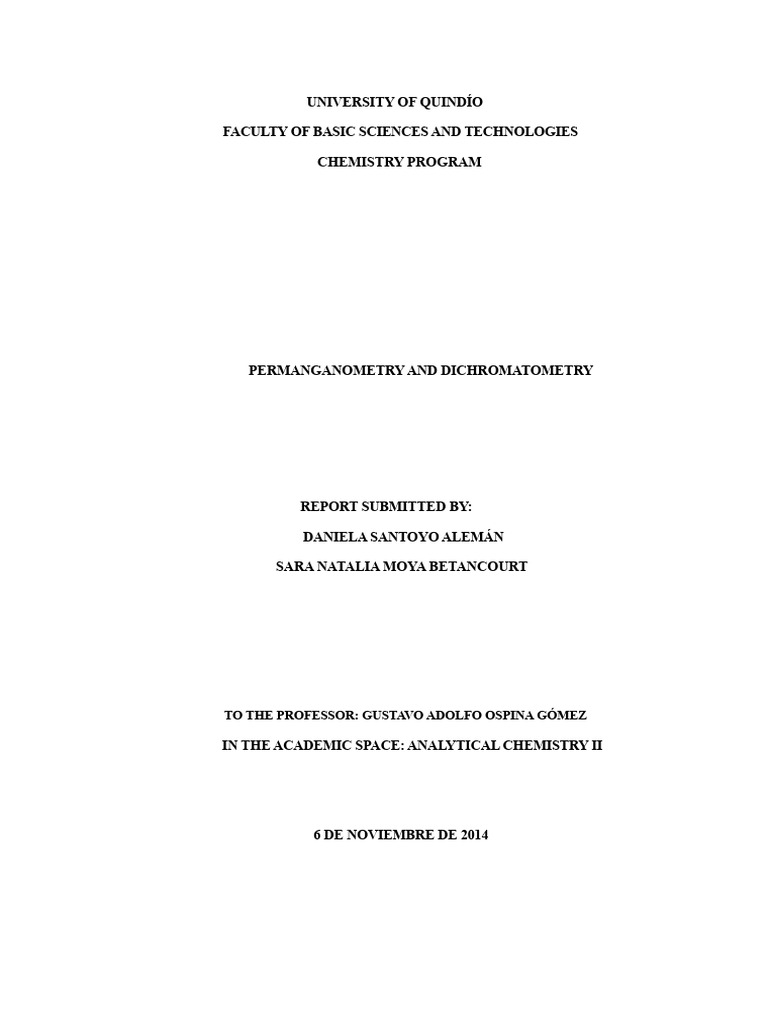 Permanganometry and Dichromatometry Report | PDF | Redox | Acid