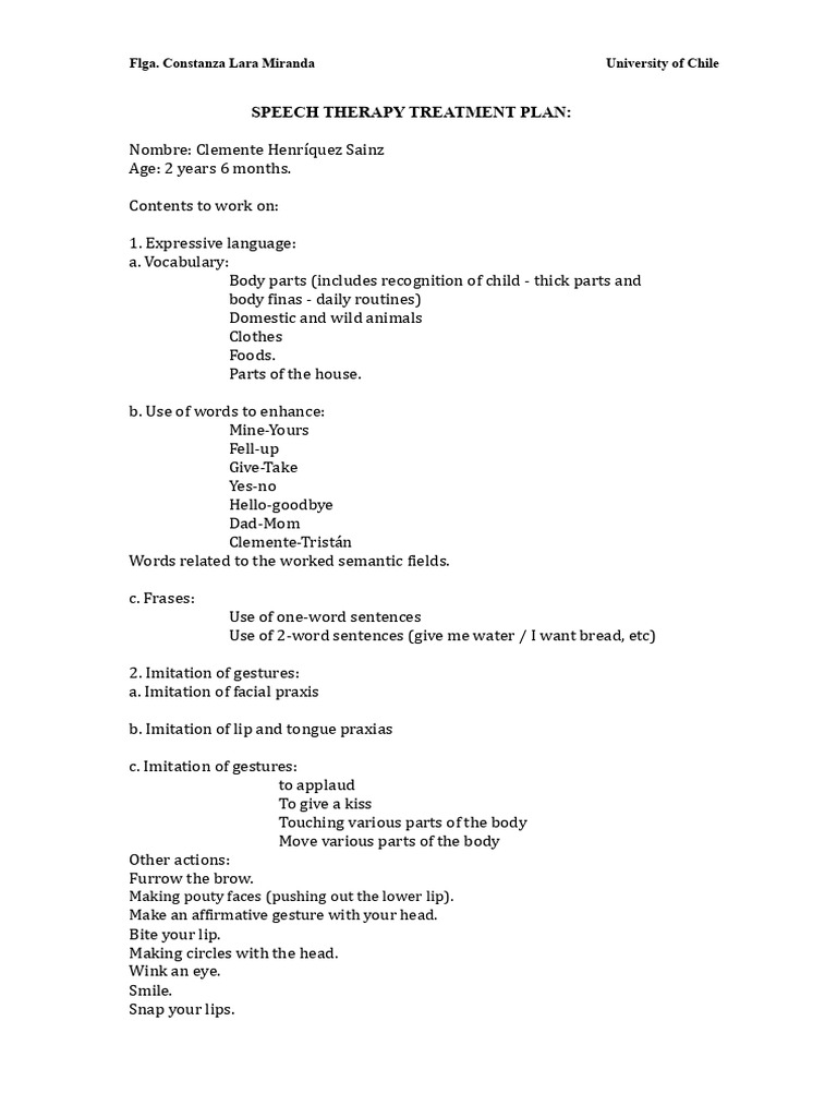 Speech Therapy Plan for 2-Year-Old | PDF | Gesture | Human Communication
