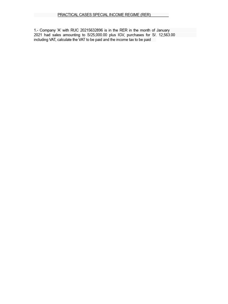 Practical Case MAS VAT, INCLUDED VAT, I..R. PRACTICAL CASES RER-2021 | PDF