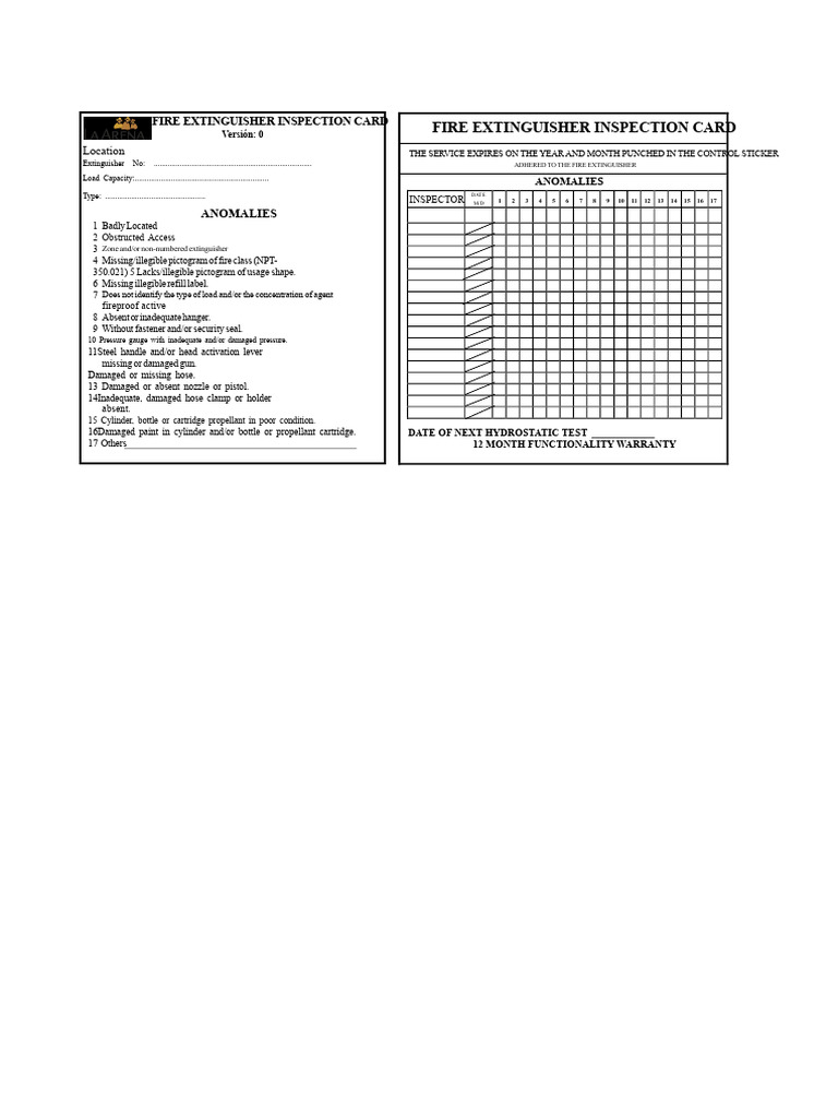 Fire Extinguisher Inspection Card | PDF