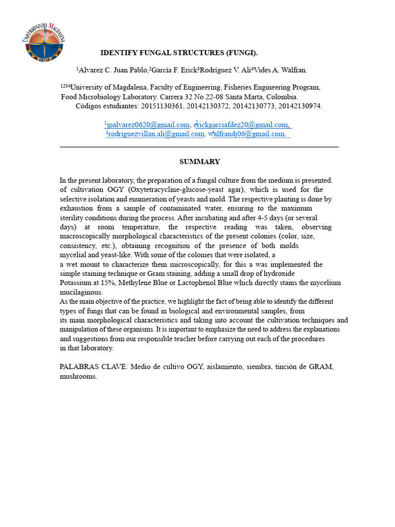 Identifying Fungal Structures in Lab | PDF | Fungus | Mold