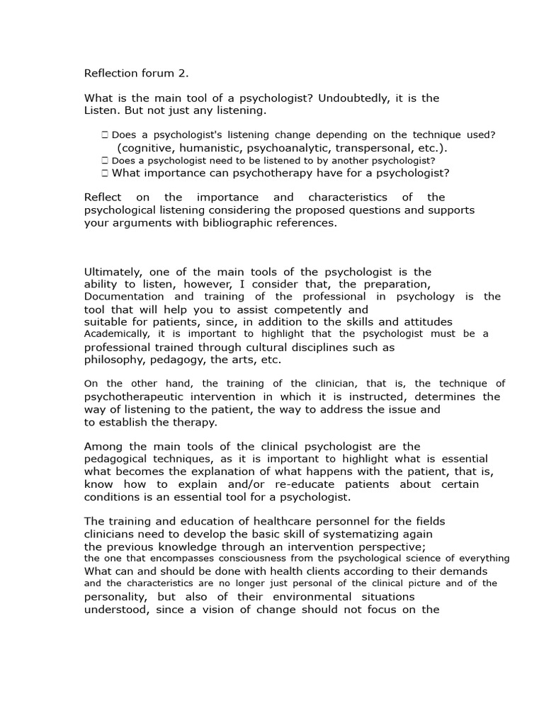 Reflection Forum 2 | PDF | Psychotherapy | Clinical Psychology