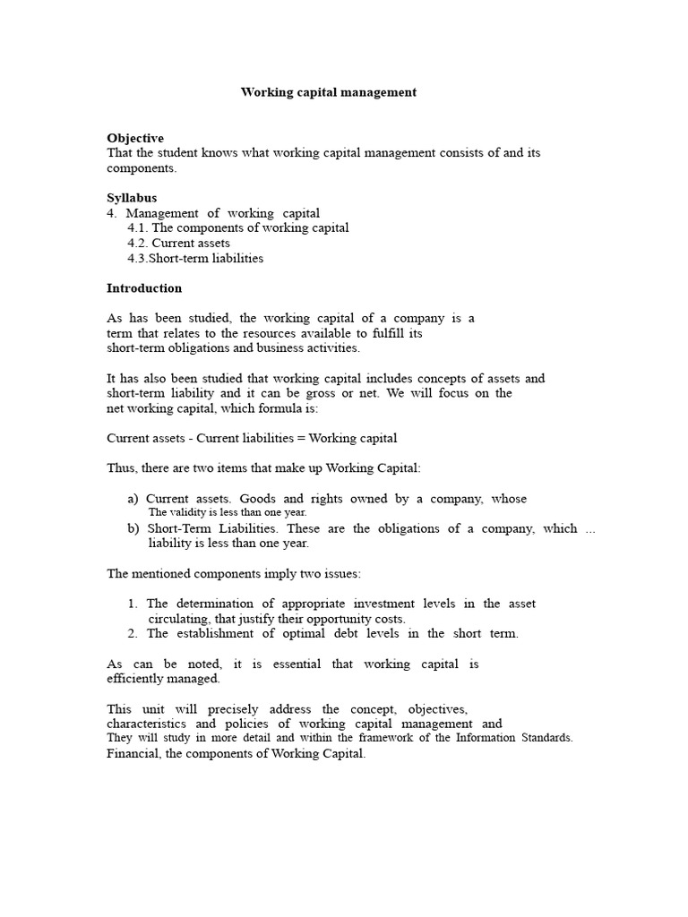 Working Capital Management Explained | PDF | Working Capital | Finance ...