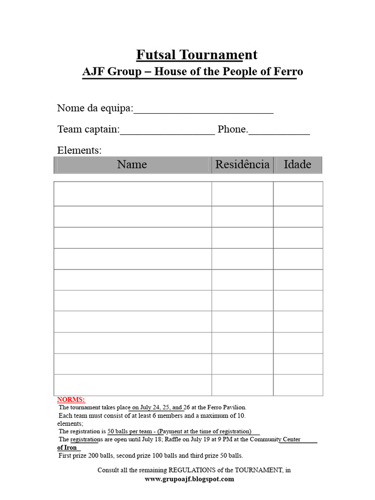 Futsal Tournament - AJF Group - House of The People (Registration Form ...