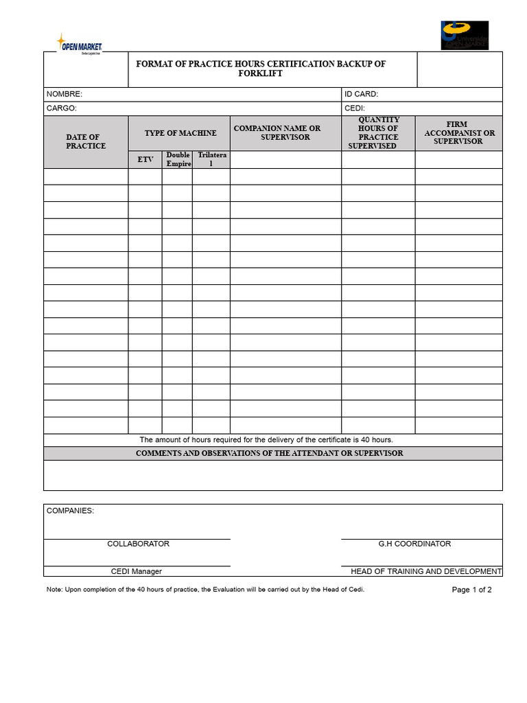 Certification Format For Backup Operators and Forklift Operators | PDF ...