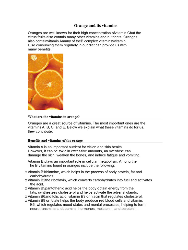 Orange and Its Vitamins | PDF | Vitamin | Vitamin C