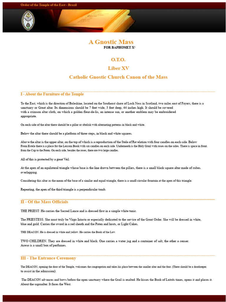 GNOSTIC MASS - Liber - XV | PDF