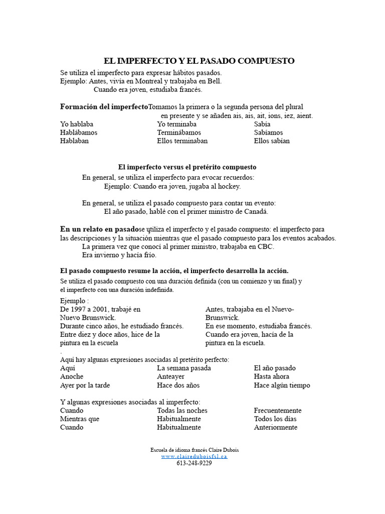 El Imperfecto Versus El Pasado Compuesto | PDF