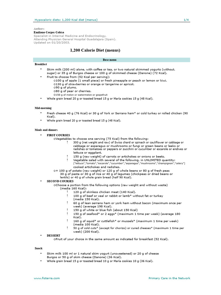 1200 Calorie Diet Menus | PDF | Lunch | Meal