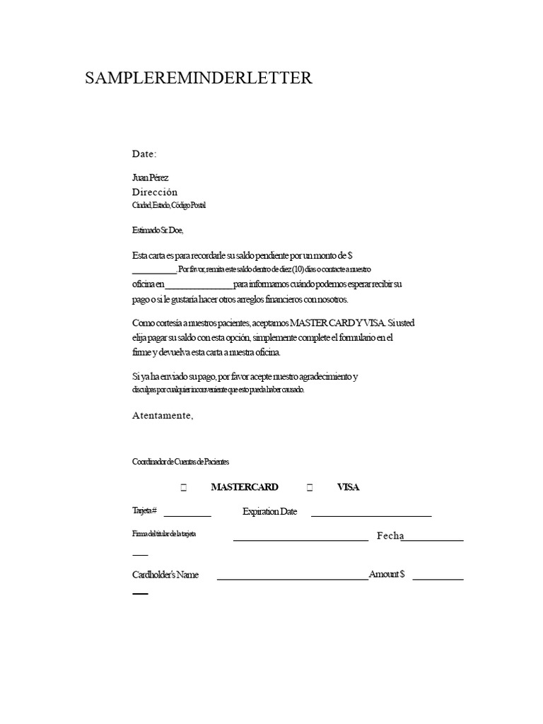 Carta de Recordatorio y Cobro | PDF | Master Card | Tecnología bancaria