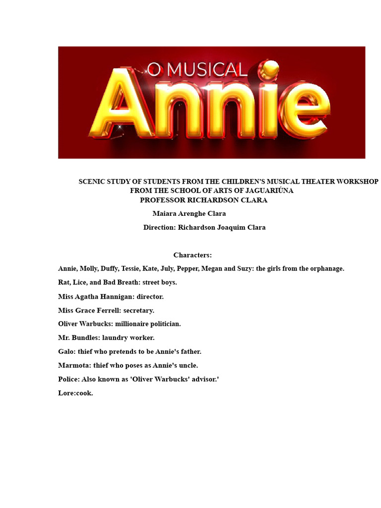 Children's Theater Workshop: Annie's Journey | PDF | Annie (Musical)