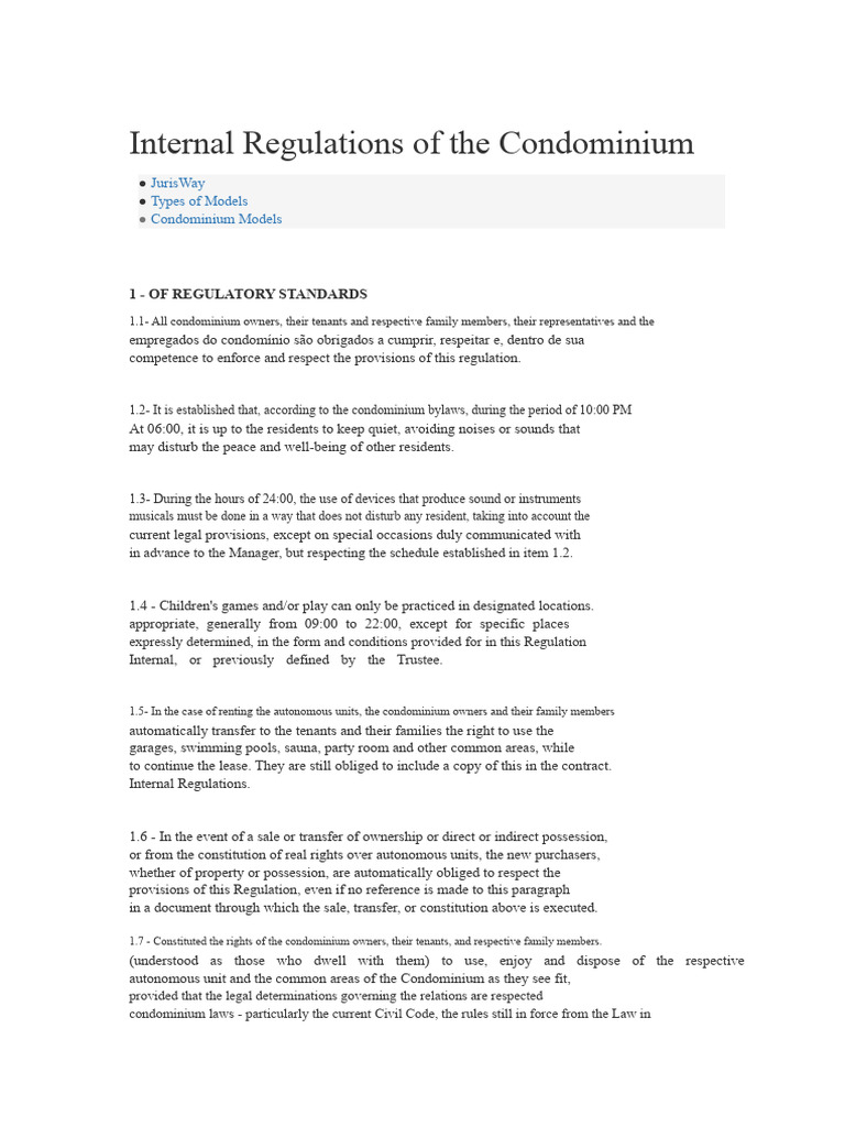 Condominium Internal Regulations Guide | PDF | Lease | Condominium