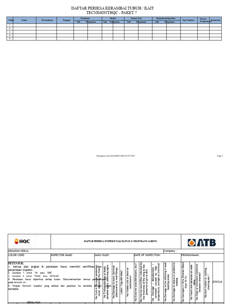 Daftar Periksa Peralatan Angkat | PDF
