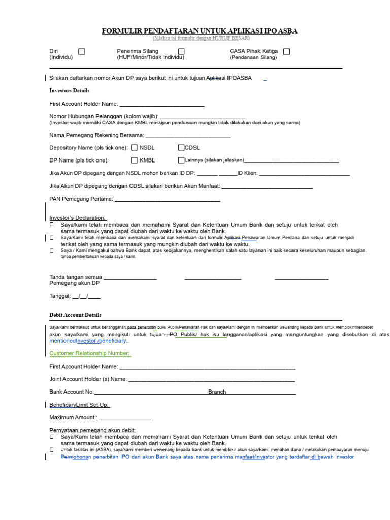 Formulir Pendaftaran ASBA | PDF