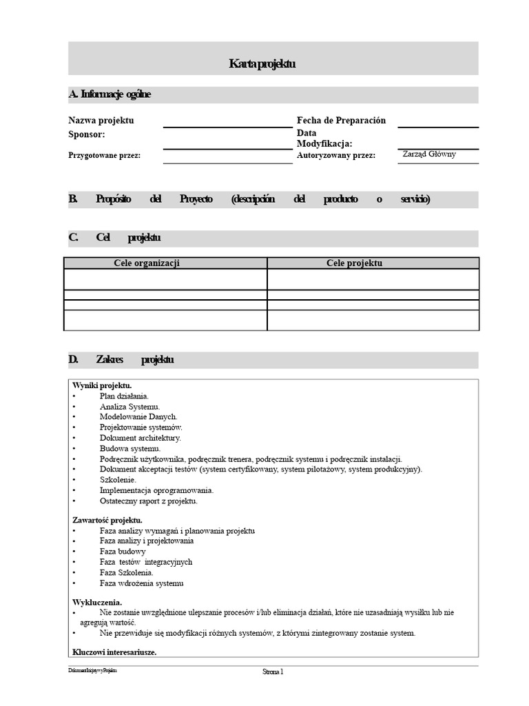 Przykład - Karta Projektu | PDF