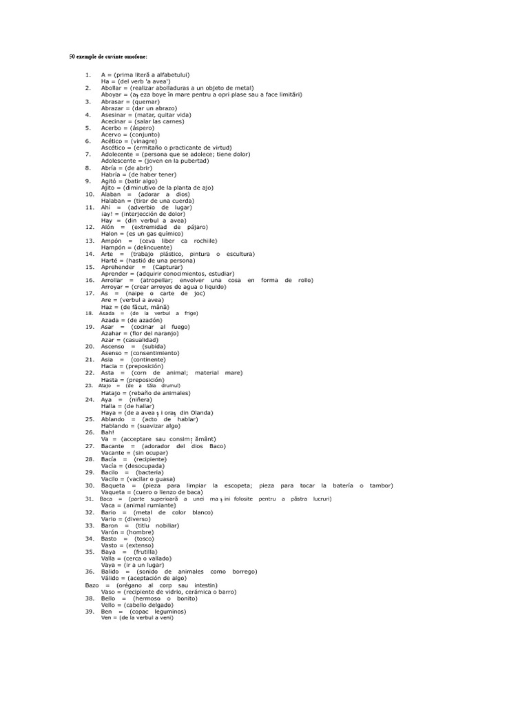 50 Exemple de Cuvinte Omofone | PDF