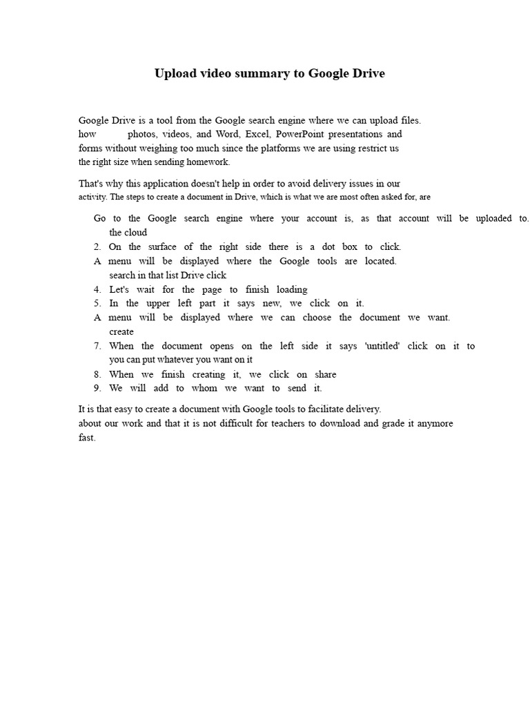 Upload Video Summary From Google Drive | PDF