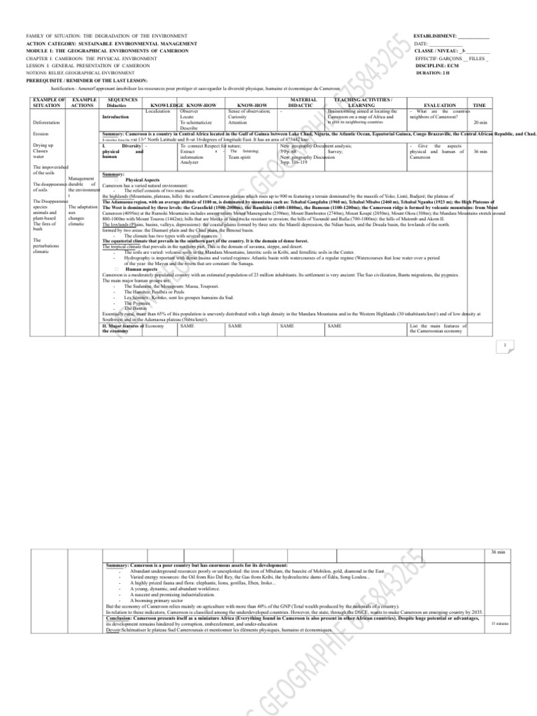 Geography Educational Sheet 3rd Grade | PDF | Cameroon | Environmental ...